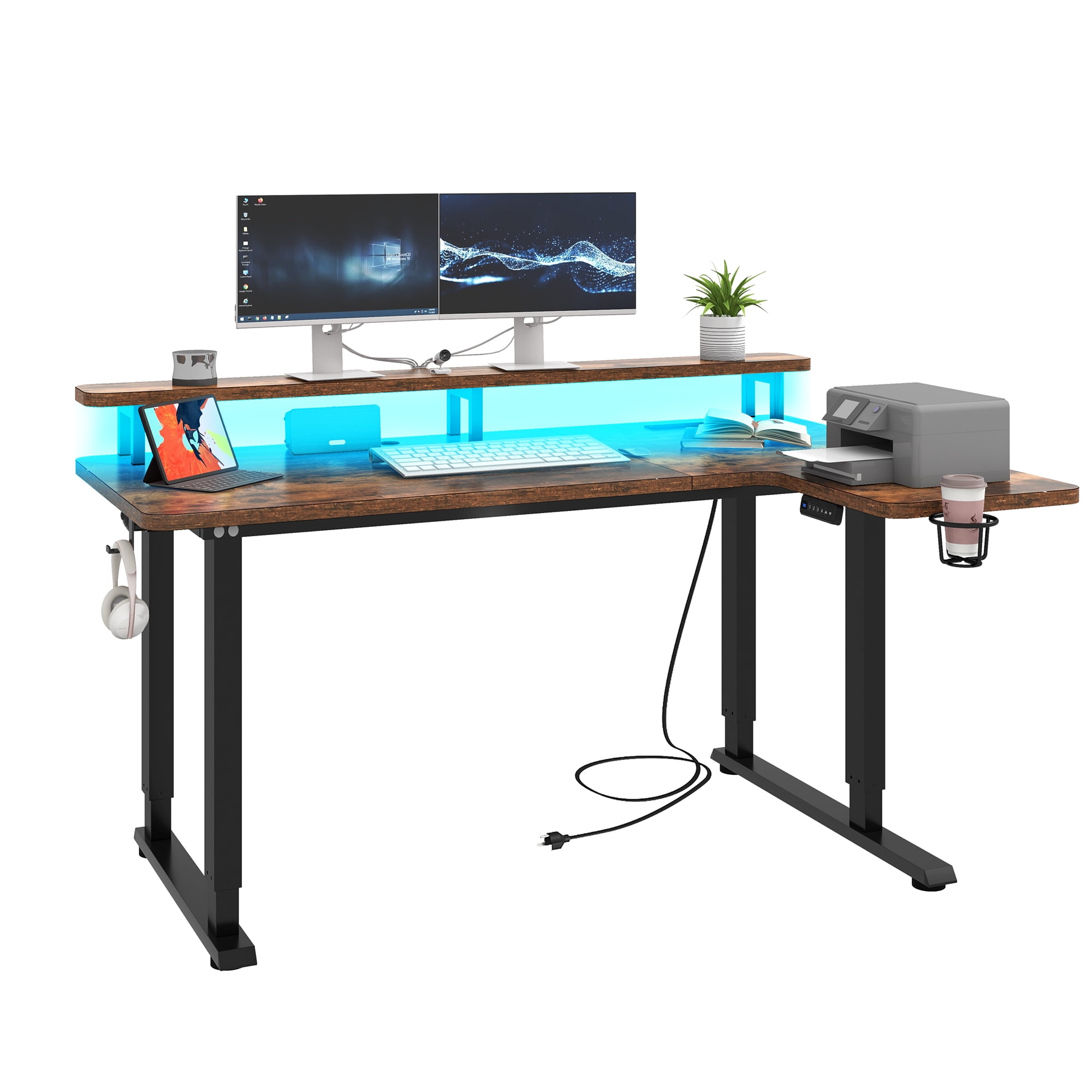 DWVO 63" W Home Office Electric Height Adjustable Standing Desk, L ...