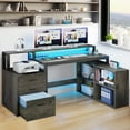 DWVO 65" L Shaped Desk with Power Outlets and Monitor Stand , Computer ...