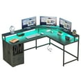 DWVO 67 Inch L Shaped Desk with LED Light and Power Outlets, Computer ...