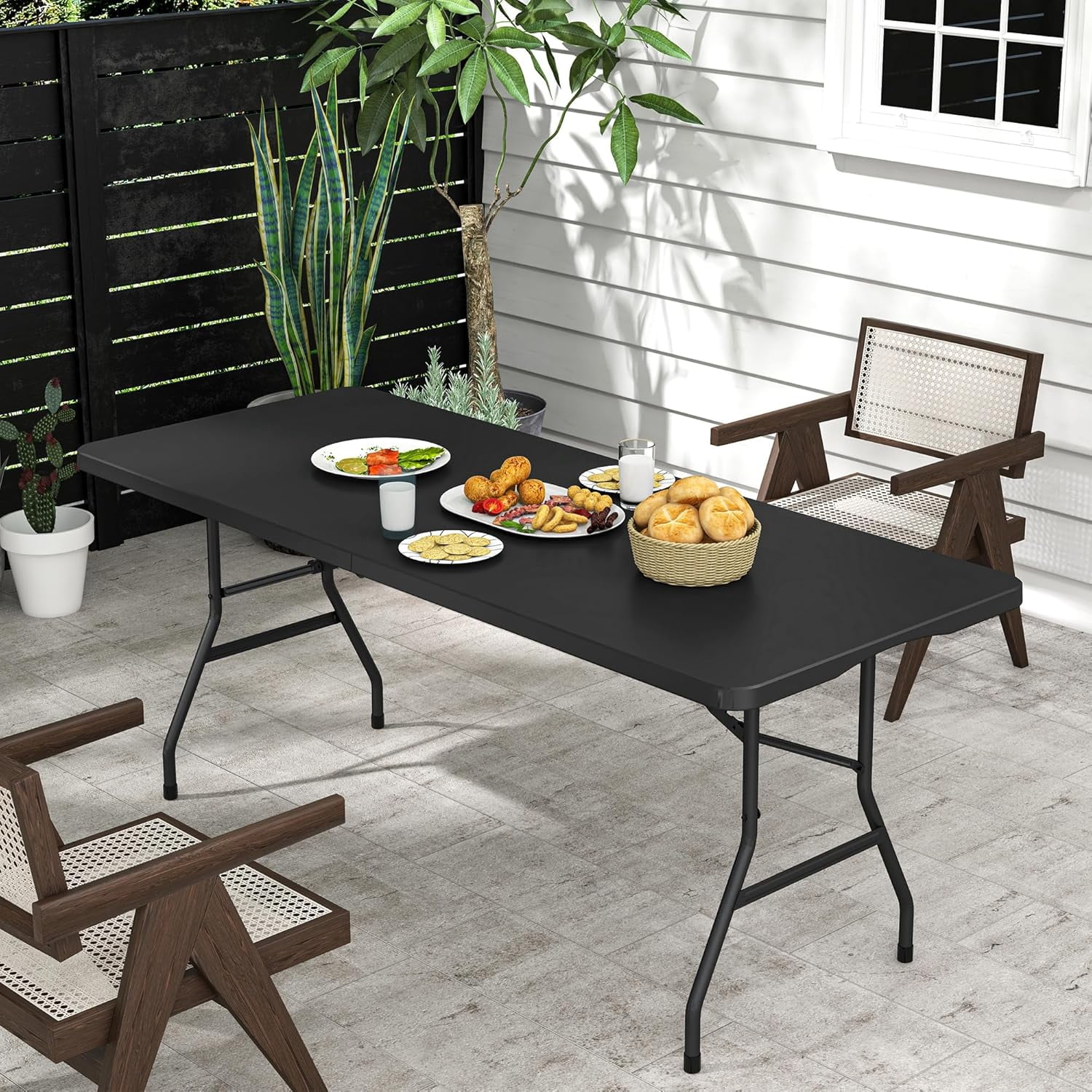 DWVO 6FT Folding Table, Heavy Duty Folding Tables with Carrying Handle ...