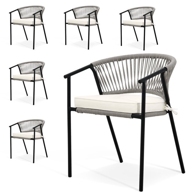 DWVO Outdoor Patio Dining Set of 6, Stackable Wicker Chairs with ...