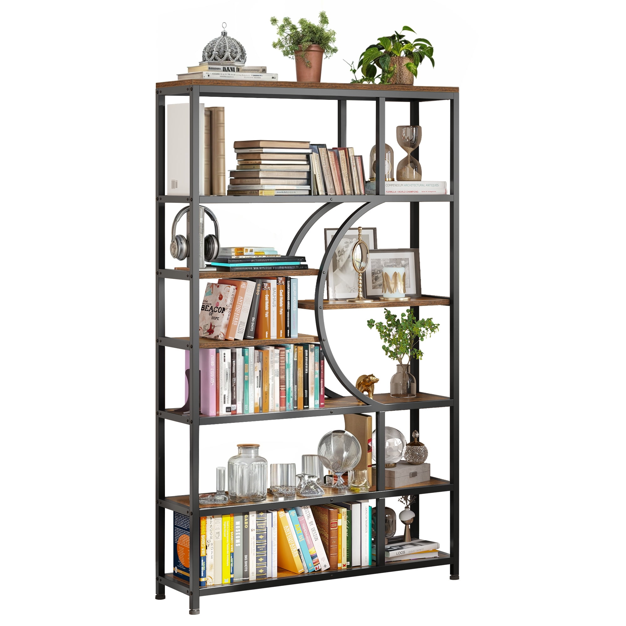 DWVO 7-Tier Industrial Bookshelf, 71" Tall Etagere Bookcase with Metal ...