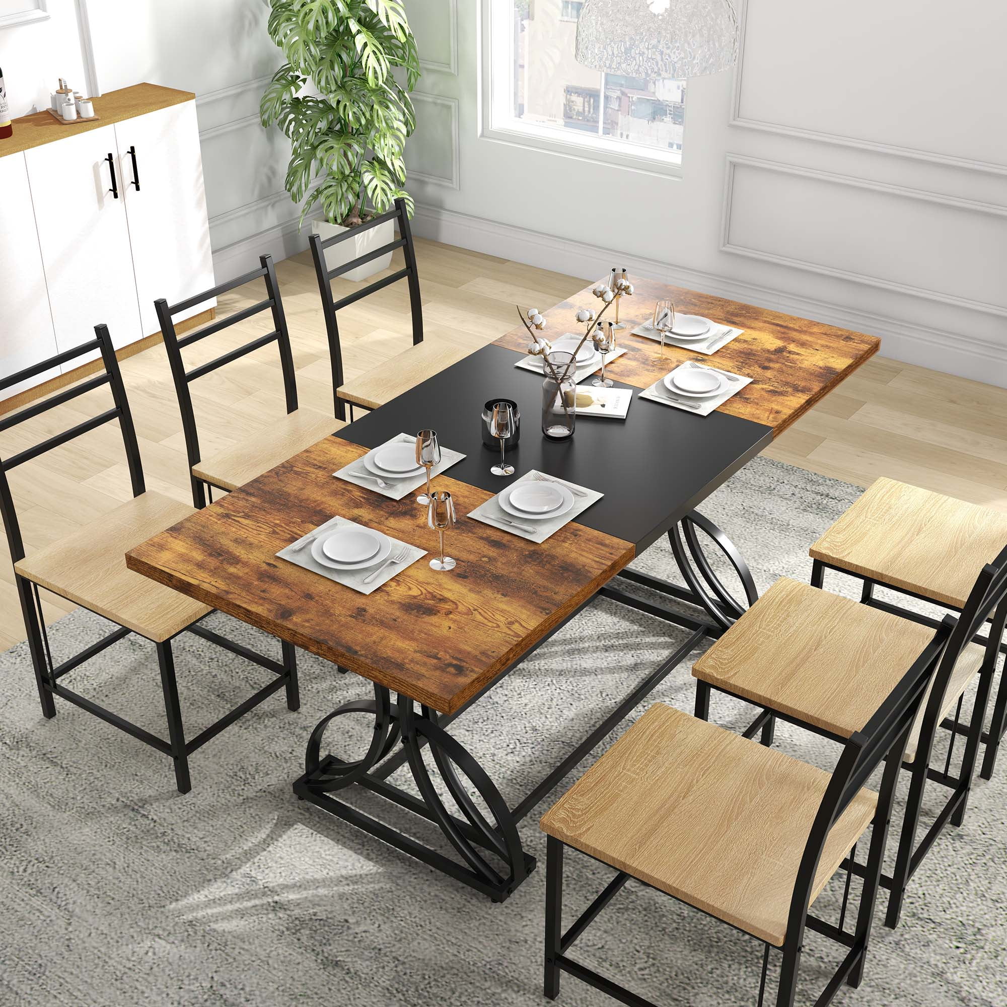 DWVO 70.3" Solid Wood Dinner Table for 6-8 Person, Rectangular Rustic ...