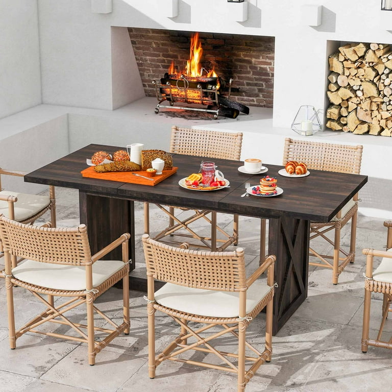 DWVO 70.8 inch Dining Table for 6 8 People Modern Wood Farmhouse Kitchen Furniture Dining Room Table Brown