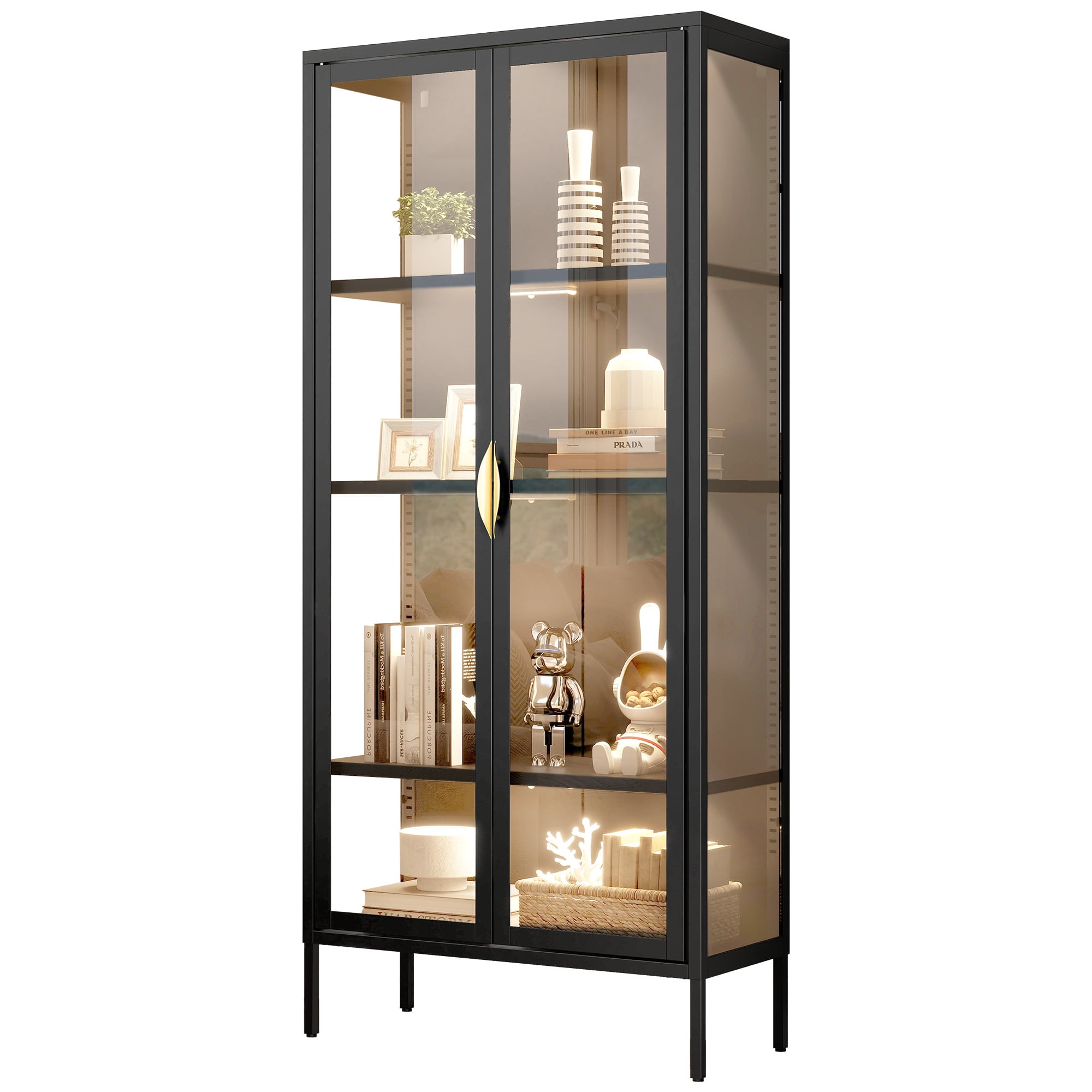 DWVO 72" Tall Storage Cabinet with LED Light, 4 Shelves, Display ...
