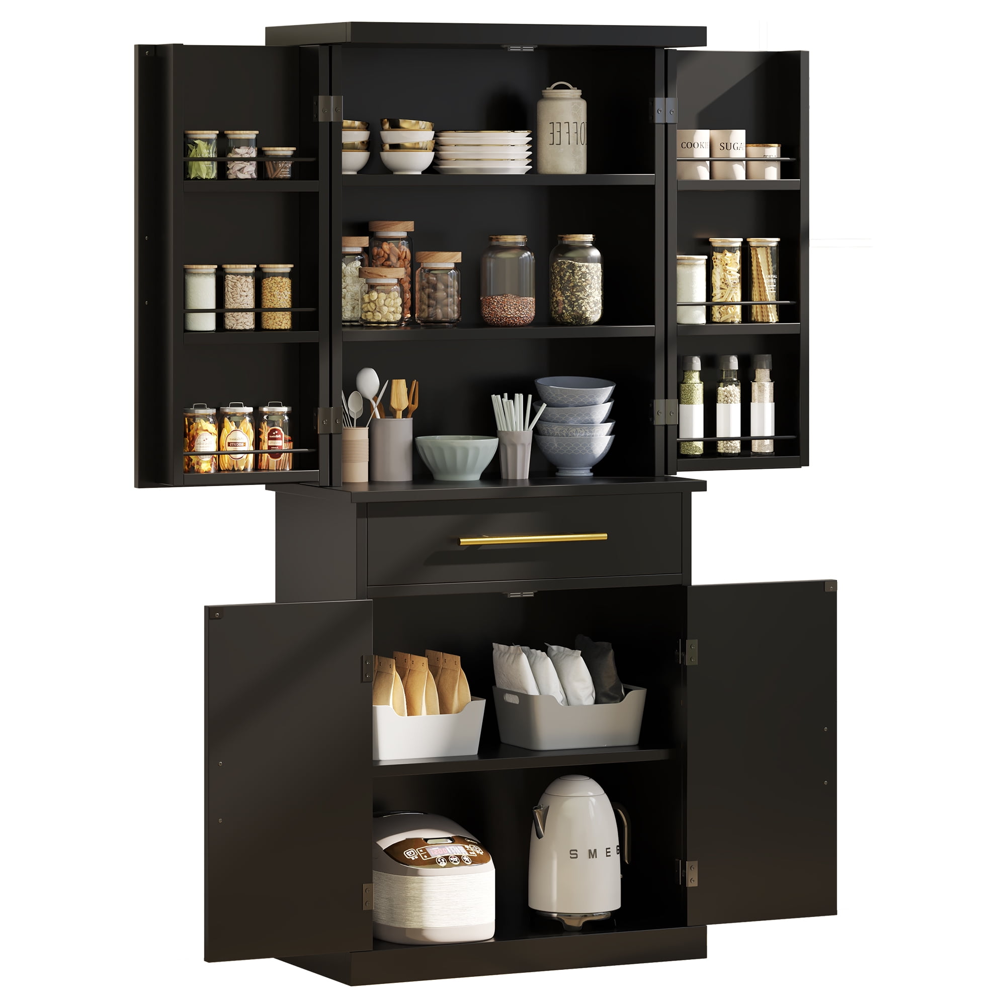 DWVO 72.4"H Kitchen Pantry Storage Cabinet, 4 Doors Freestanding Food ...