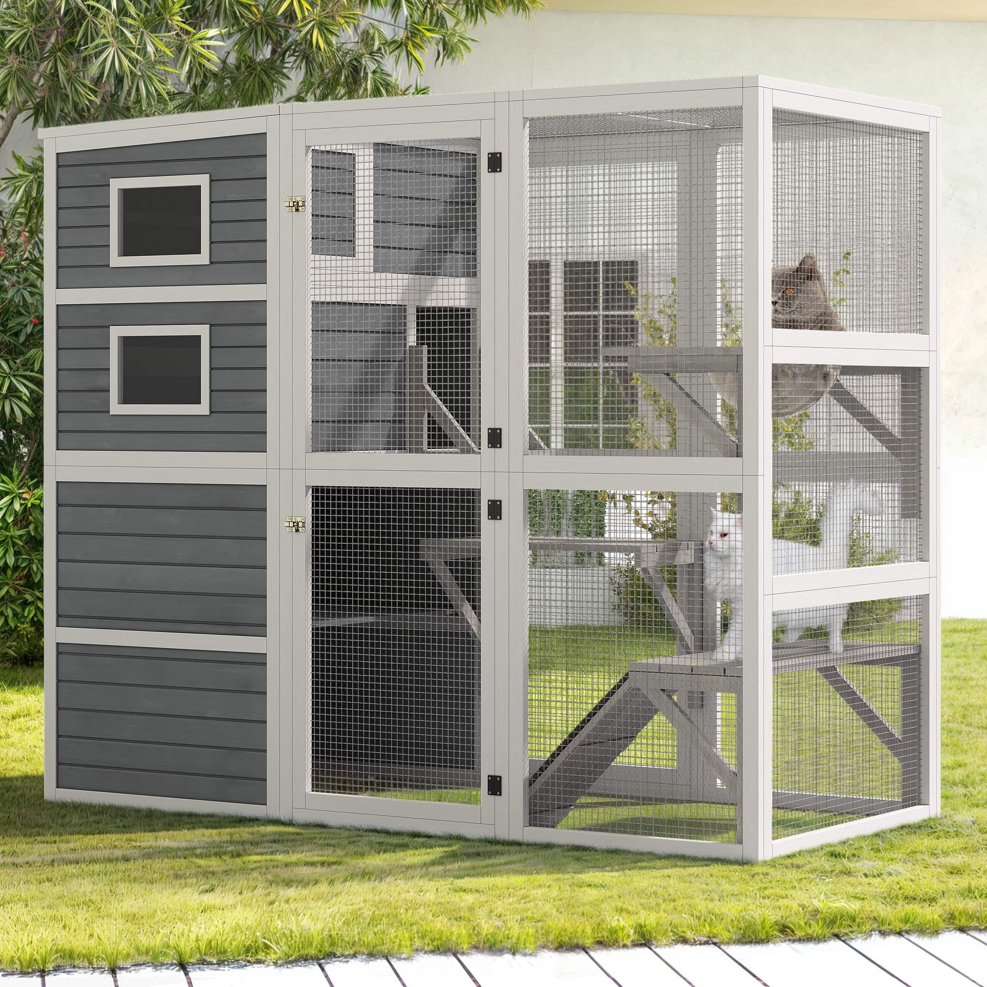 DWVO 77.9" Large Catio 4 Tiers Outdoor Cat House Walk-in Enclosures Cat ...