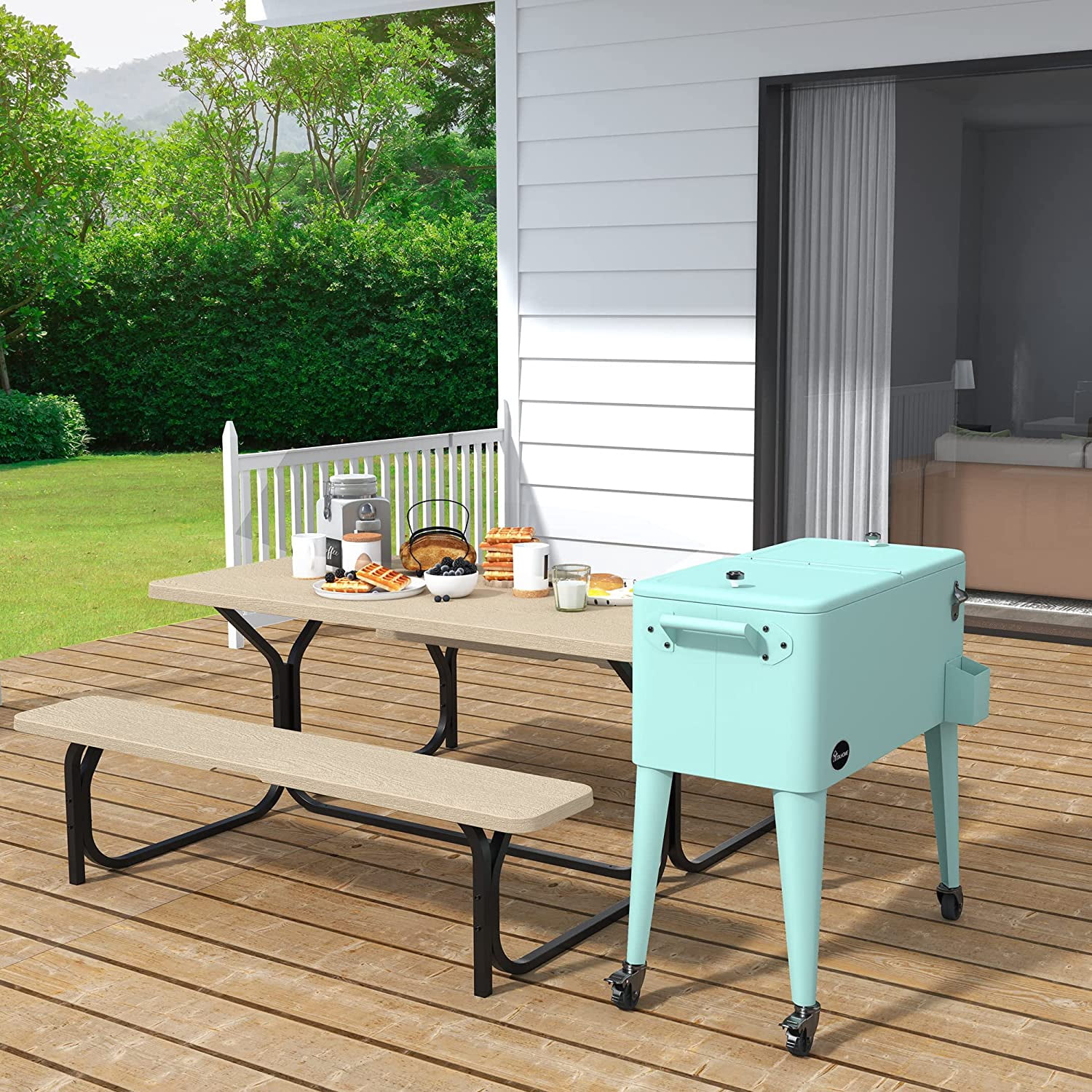 DWVO 80 Quart Rolling Cooler Cart with Bottle Opener Drainage, Portable ...