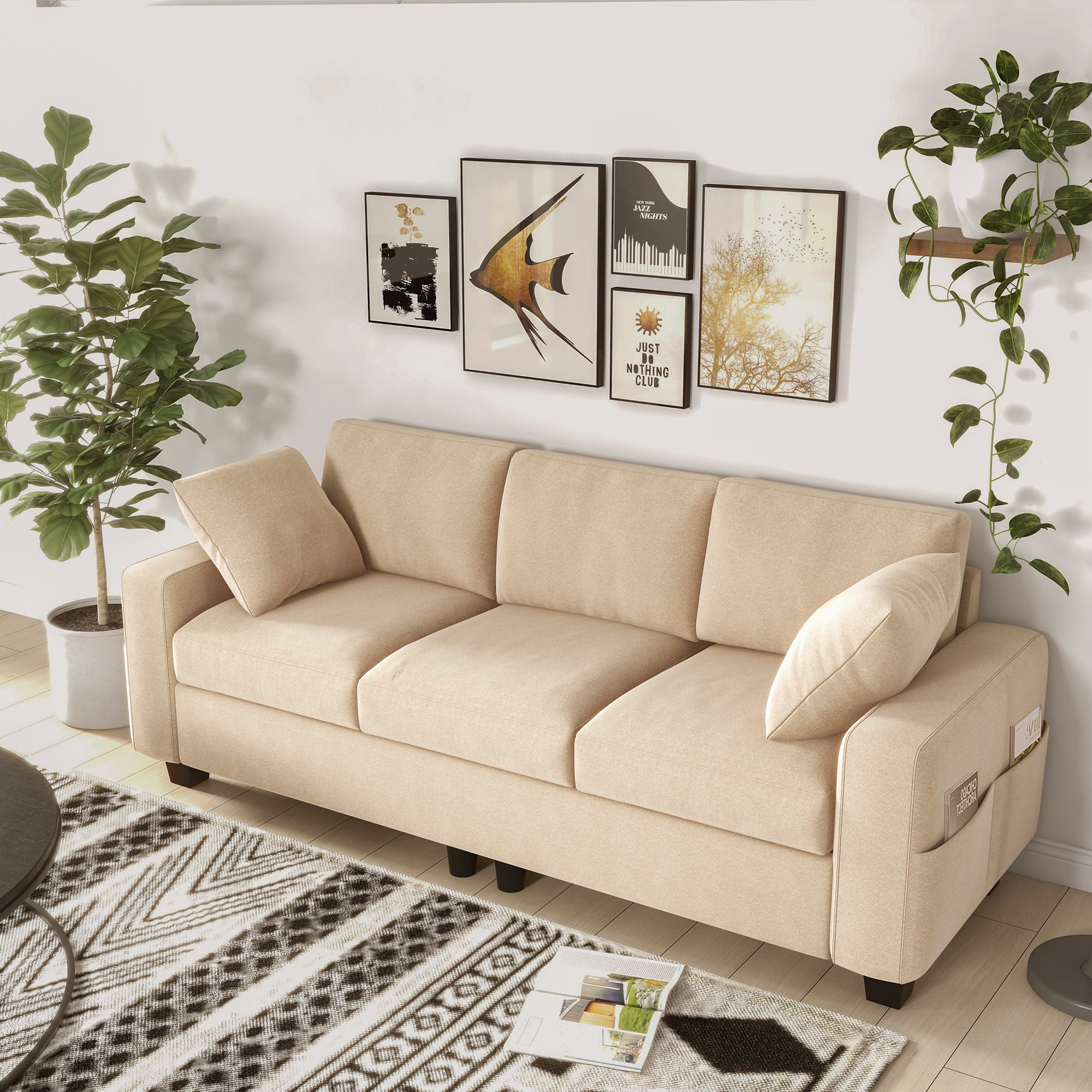 DWVO 80" Chenille Sofa with Armrests, 2 Pillows, Storage Pocket ...