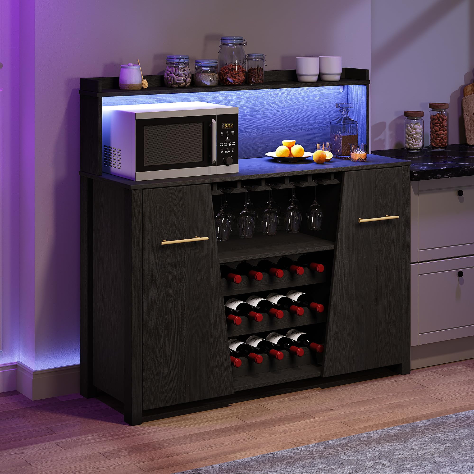 DWVO Bar Cabinet with LED Lights, 47'' Sideboard Buffet Coffee Bar ...
