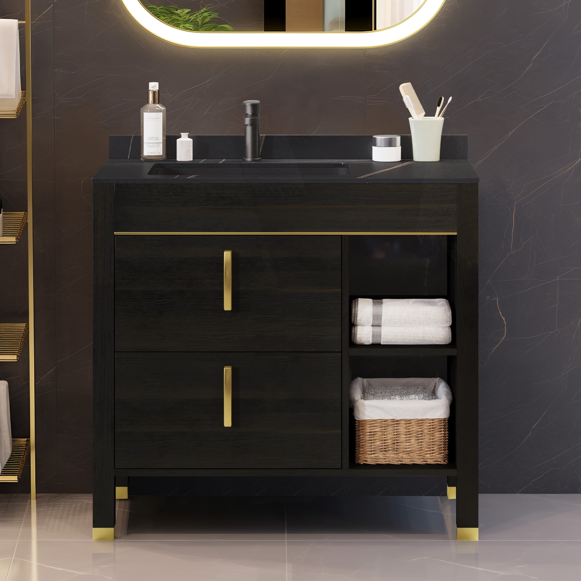 Dwvo Single Sink Bathroom Vanity Mid Century Modern 36 Inch Black