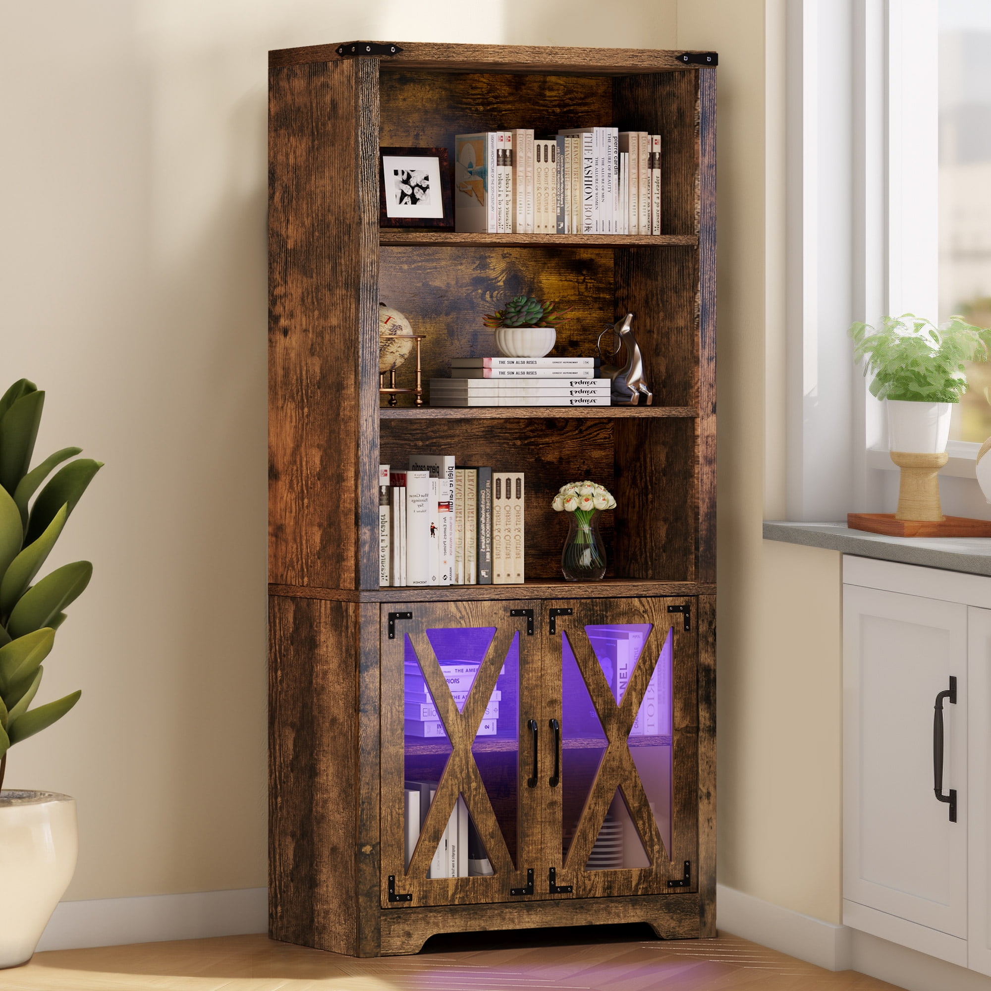 DWVO Bookcase Shelving Storage Wooden Cabinet Unit Standing Display ...