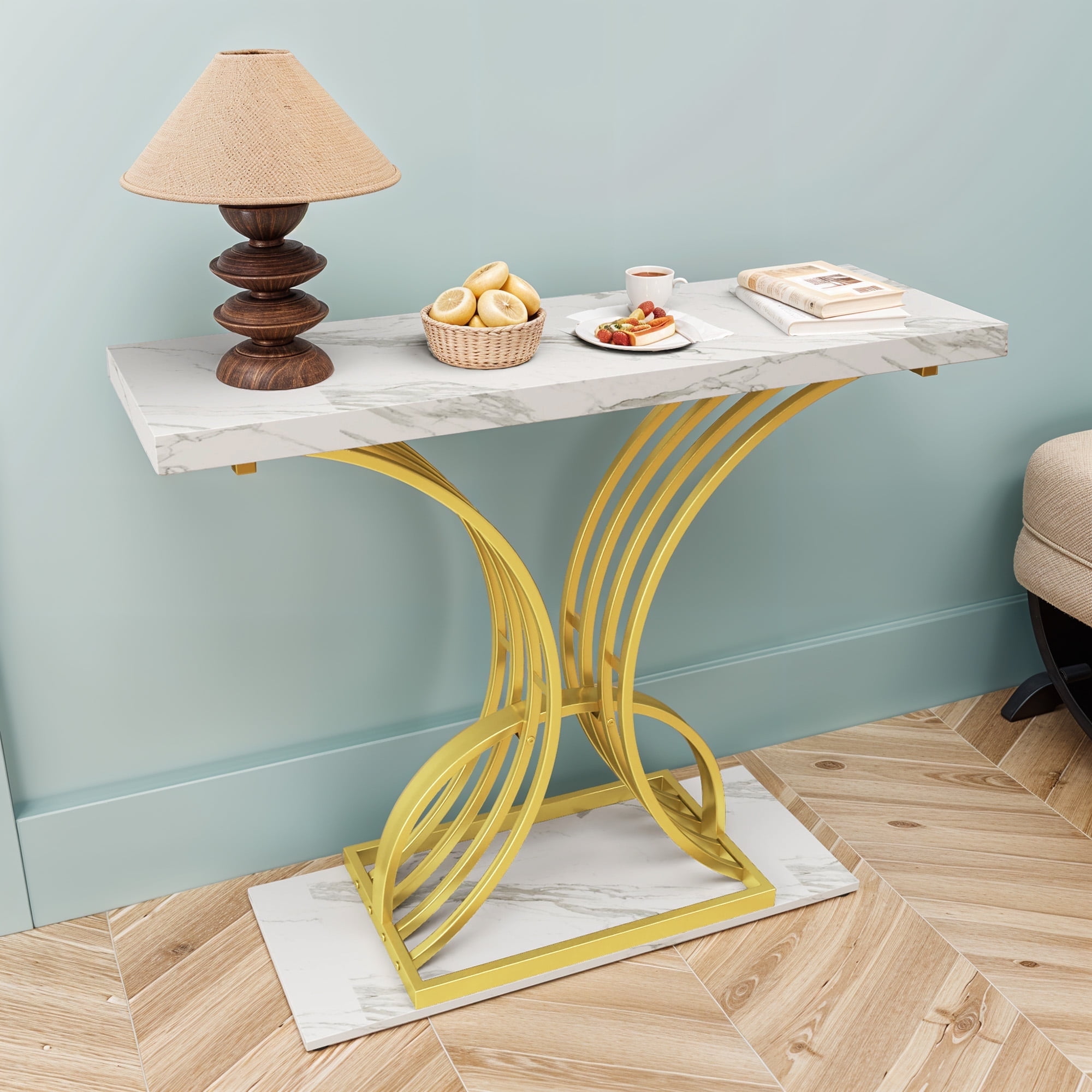 DWVO Modern Geometric Sofa Table - Narrow Foyer Console Table for ...