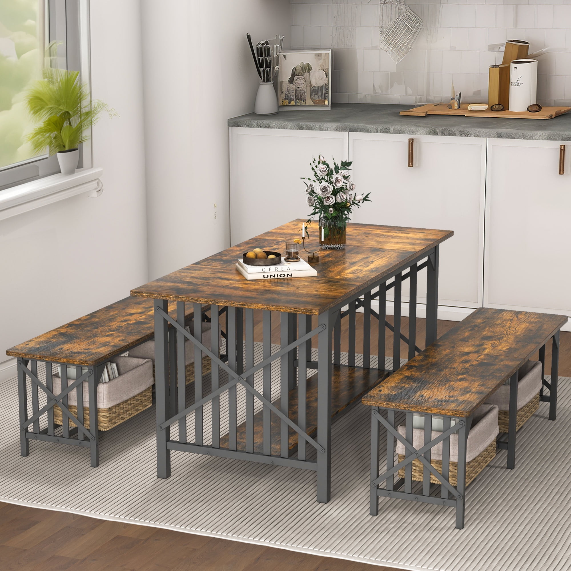 DWVO Dextrus 3-Piece Dining Room Set, Industrial Kitchen Table Set with ...