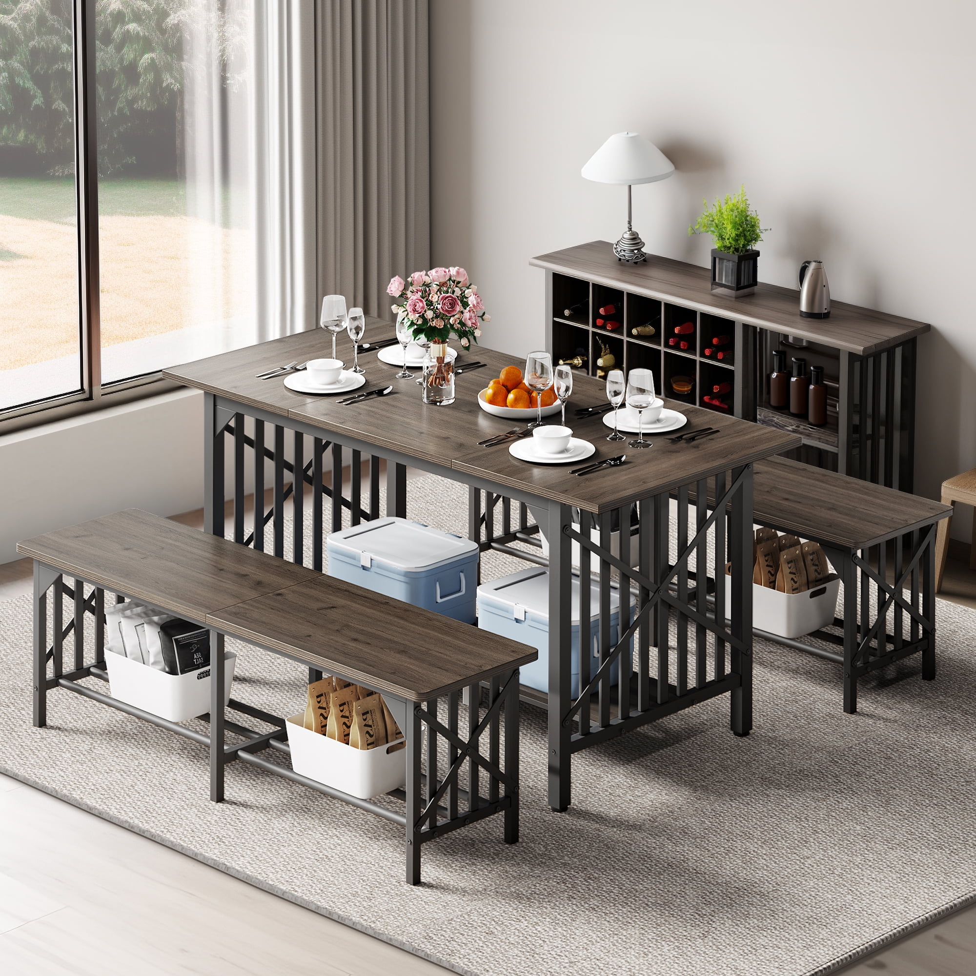 DWVO Dextrus 3-Piece Dining Room Set, Industrial Kitchen Table Set with ...