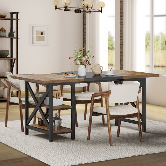 DWVO Dining Table for 4-6, 70.3 Inch Rectangular Wood Kitchen Table ...