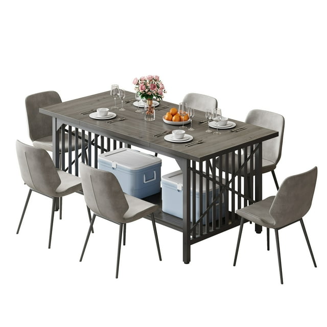 DWVO Dining Table for 4-8 People, 70" Industrial Rectangular Wood ...