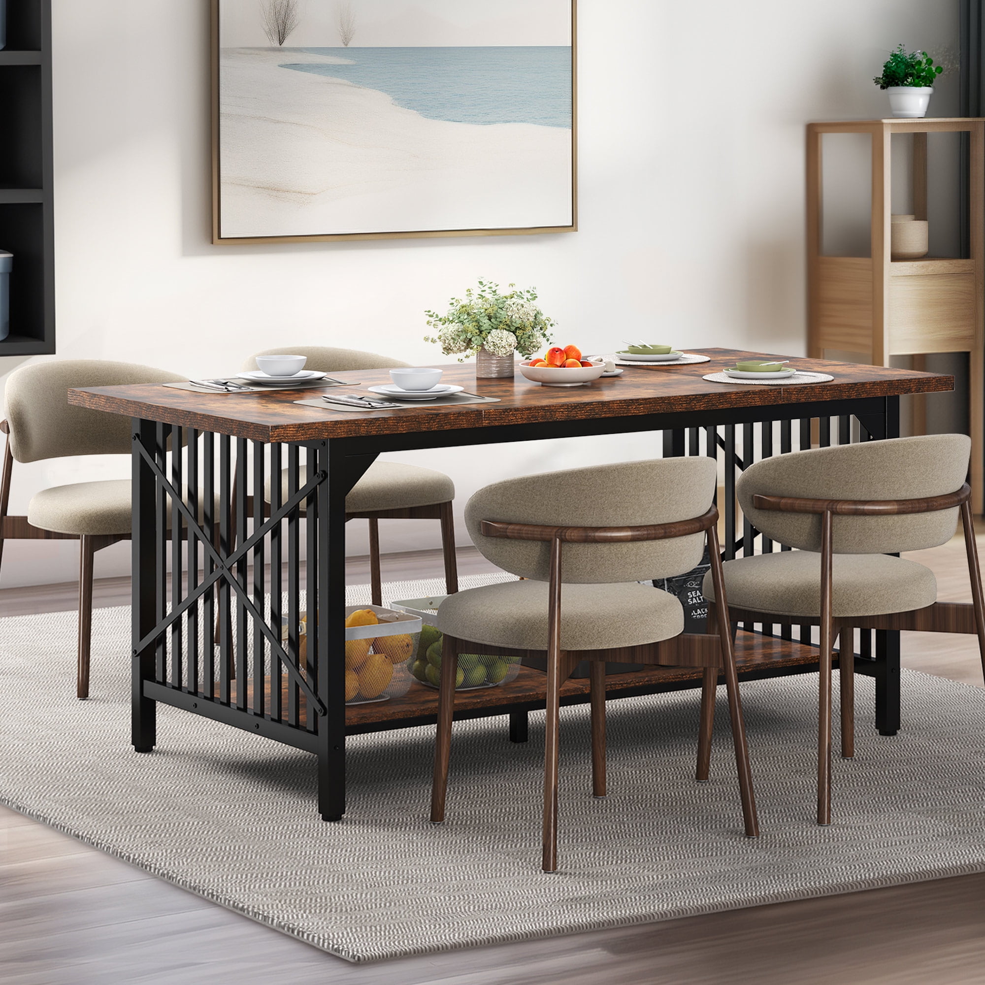 DWVO Dining Table for 6-8 People, 70" Industrial Rectangular Wood ...