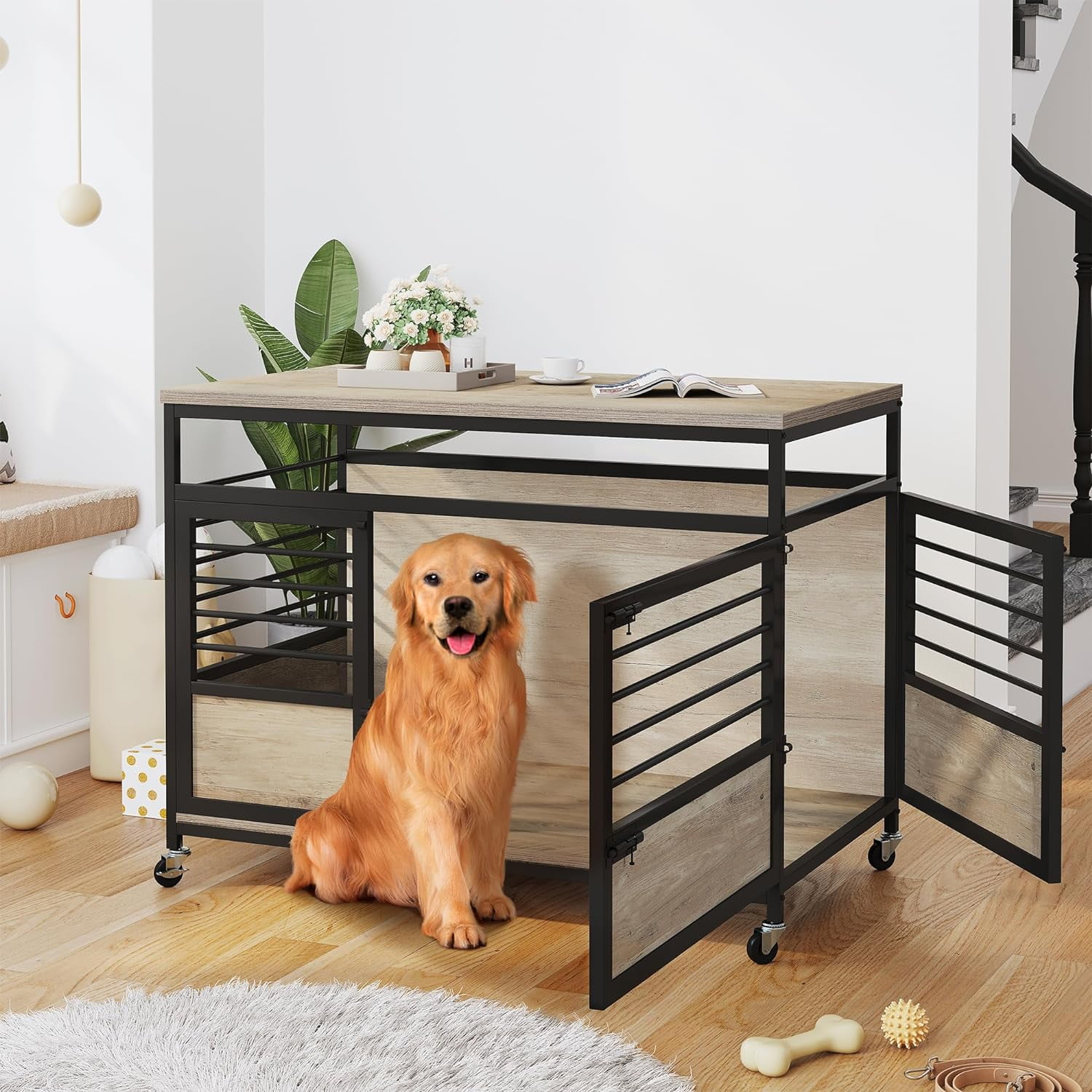 DWVO Dog Crate Furniture, 39.4 Inch Dog Kennel Indoor Furniture End ...