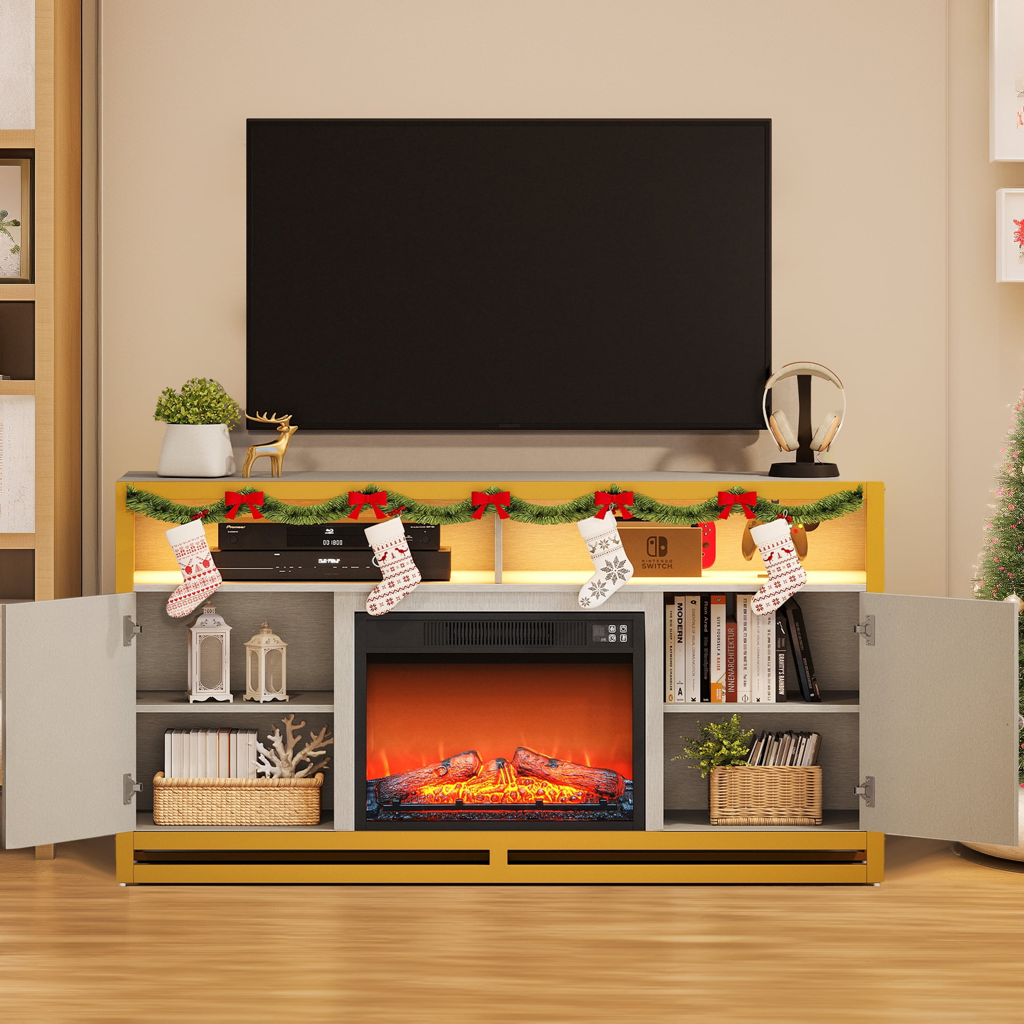 DWVO Electric Fireplace TV Stand for TVs up to 65", Mirrored ...