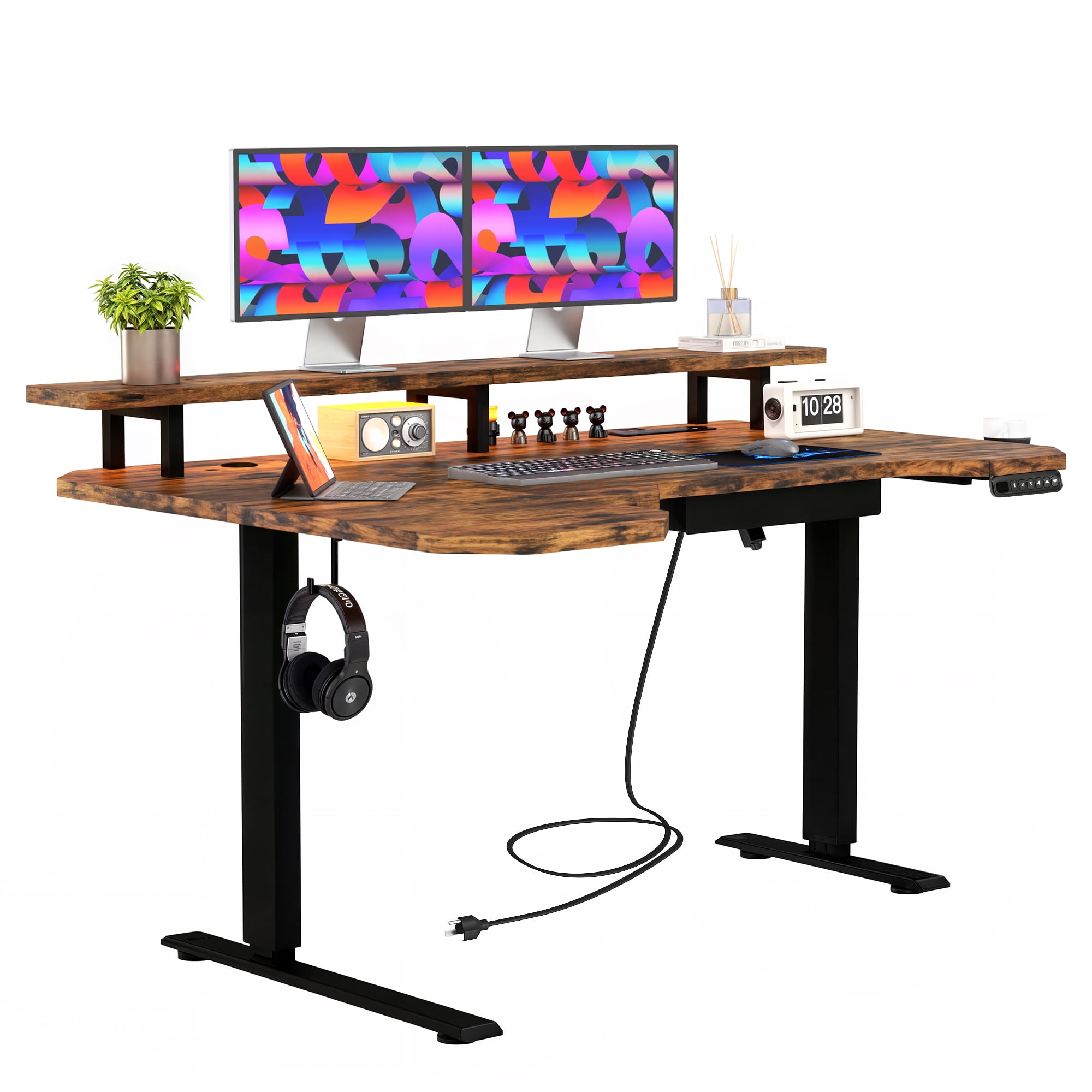 DWVO Electric Height Adjustable Standing Desk with with Power Outlets ...