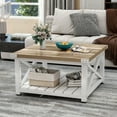 DWVO Farmhouse Coffee Table Square Center Table End Table with Open ...