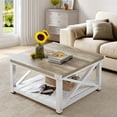 DWVO Farmhouse Coffee Table Square Center Table End Table with Open ...