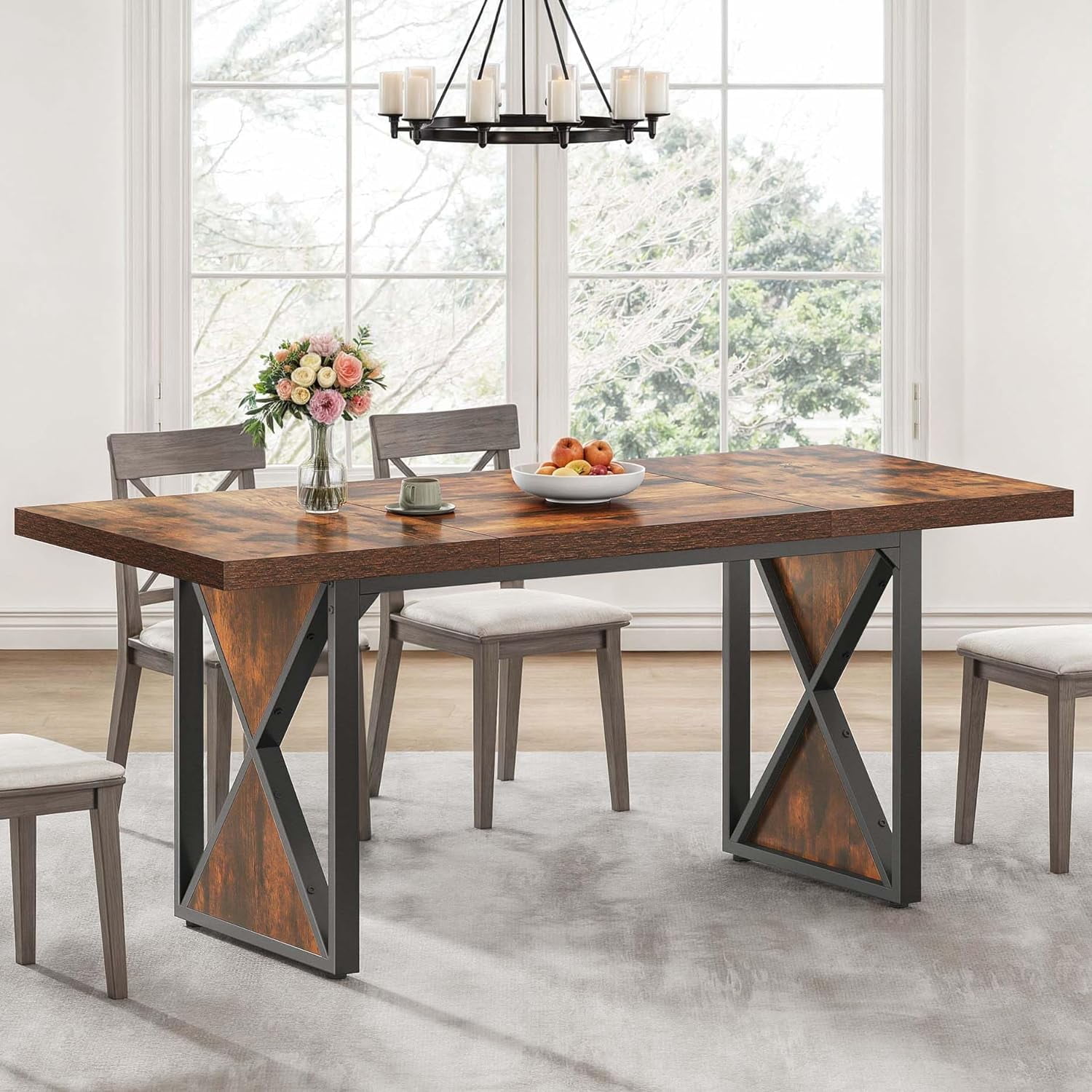 DWVO Farmhouse Dining Table for 6-8 People, 70.8-Inch Rectangular Wood ...