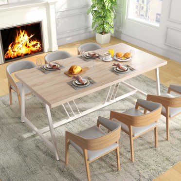 Dextrus Farmhouse Dining Table for 6-8, 71" Rectangular Wood Kitchen ...