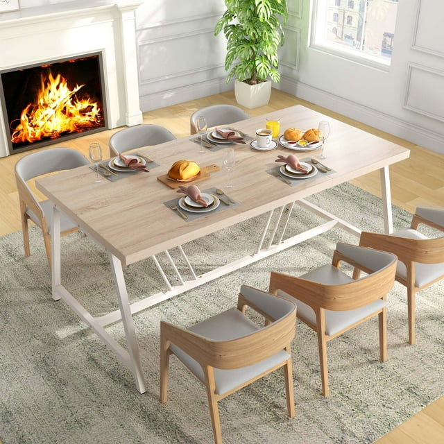 DWVO Farmhouse Dining Table for 6-8, 70.9" Rectangular Wood Kitchen ...