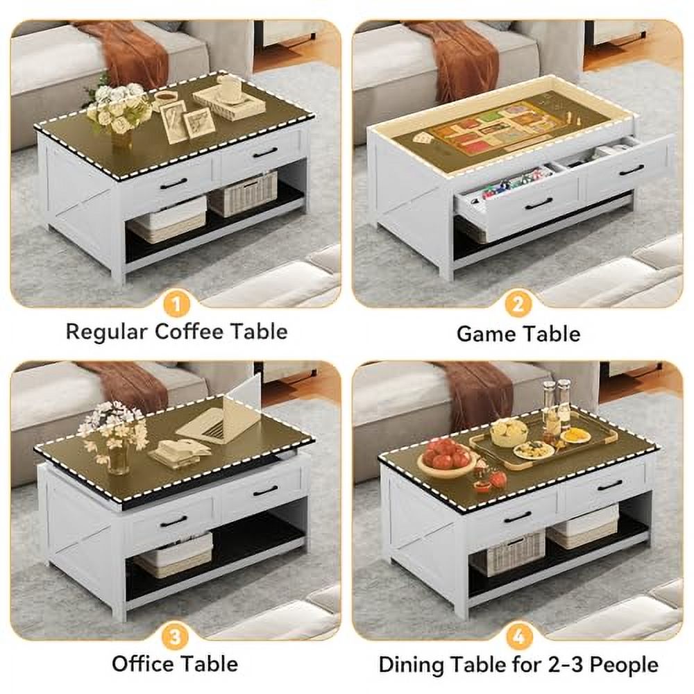 DWVO Farmhouse Living Room Coffee Table: 3-in-1 Board Game & Puzzle ...