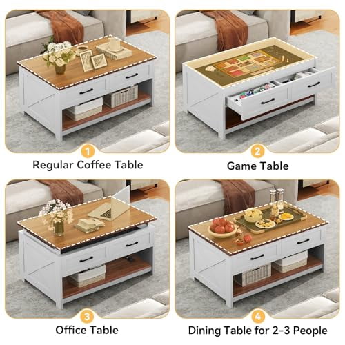 DWVO Farmhouse Living Room Coffee Table: 3-in-1 Board Game & Puzzle ...
