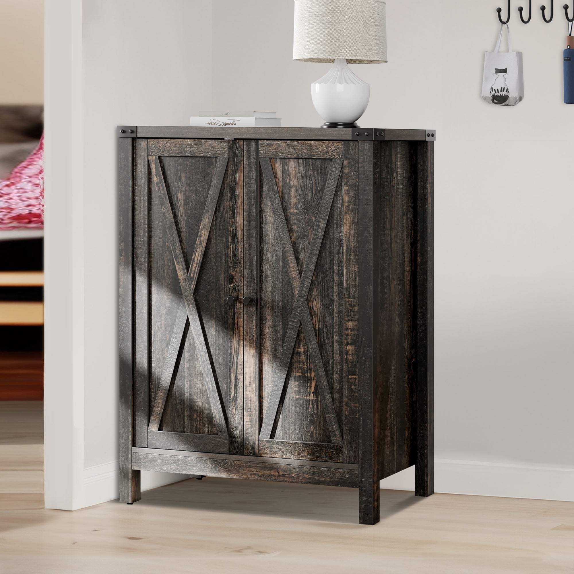 DWVO Farmhouse Shoe Cabinet with Barn Doors, 5-Tier Shoe Storage Rack ...