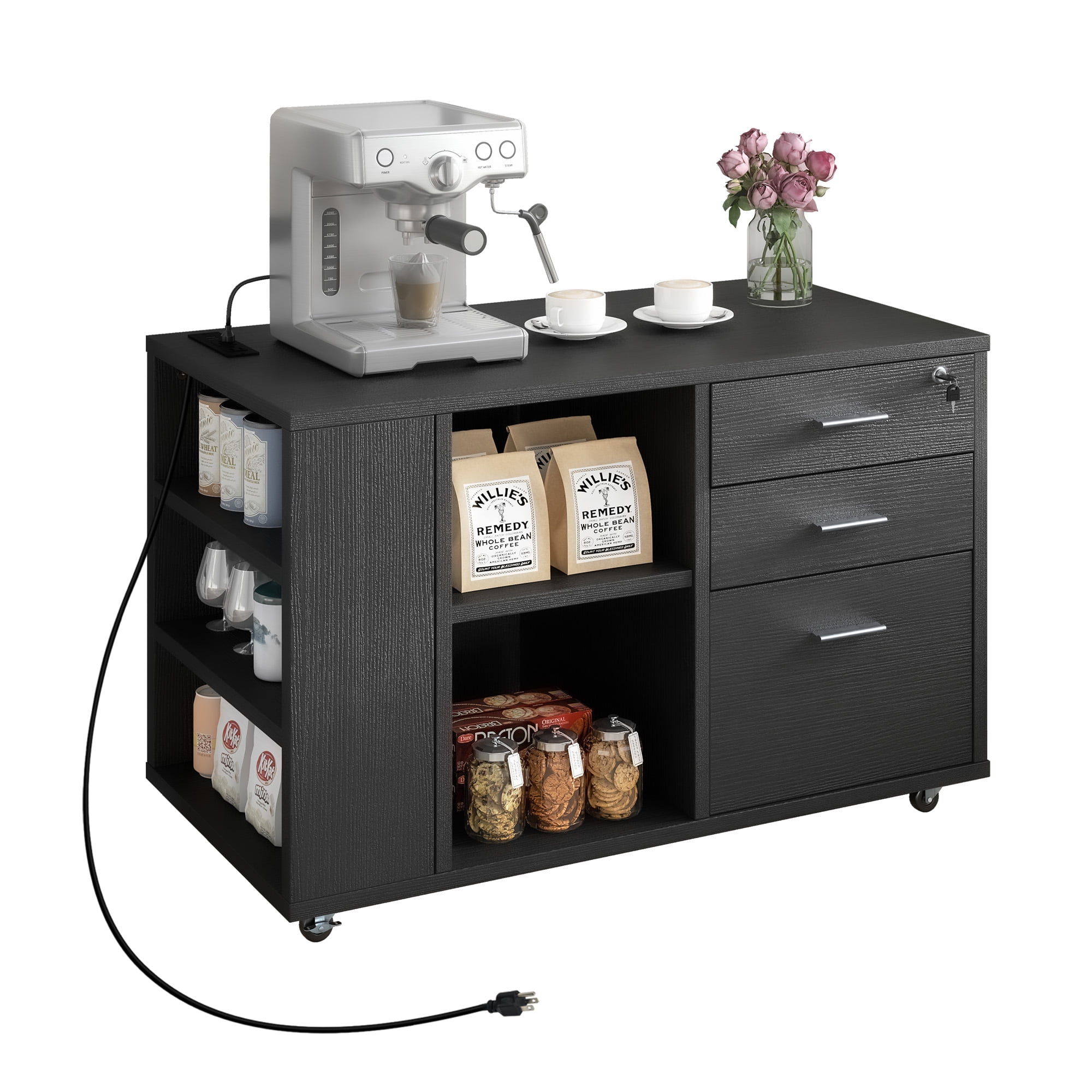 DWVO File Cabinet with Charging Station, Mobile Lateral Filing Cabinet ...