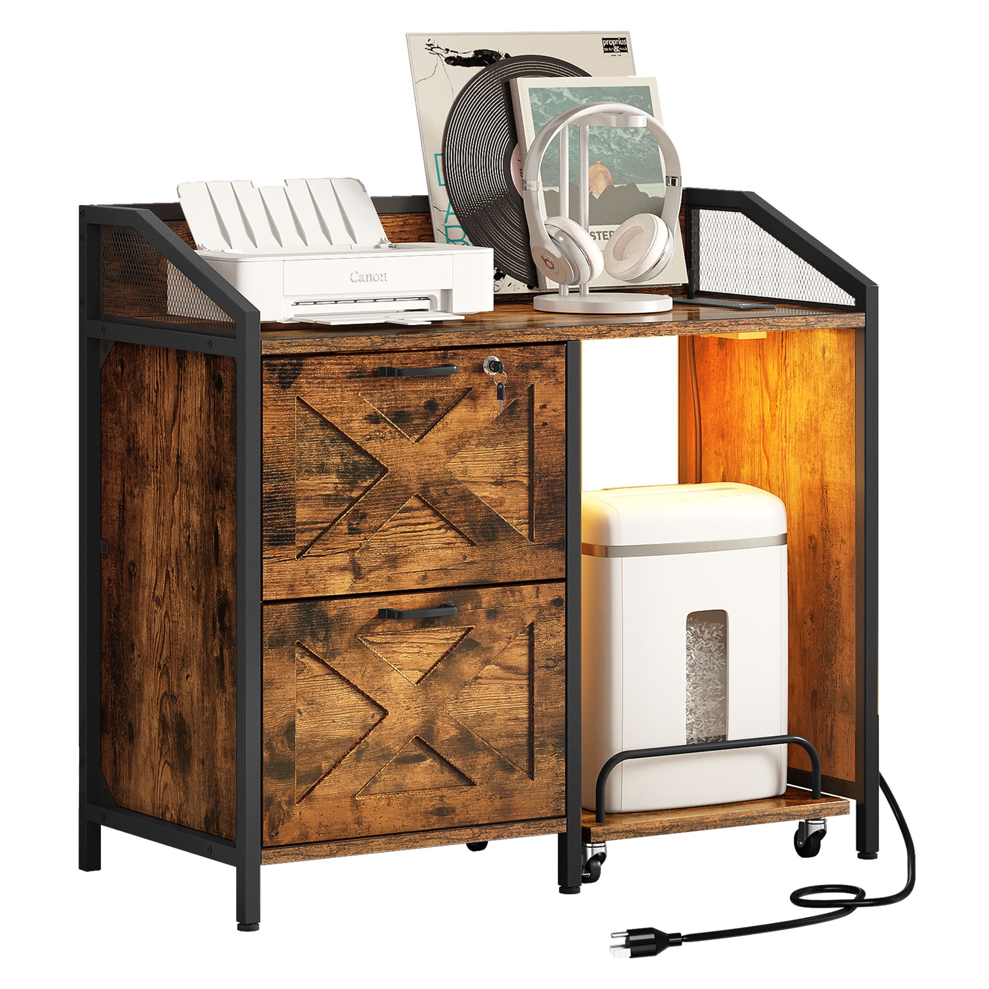 DWVO File Cabinet with Charging Station and Paper Shredder Stand ...