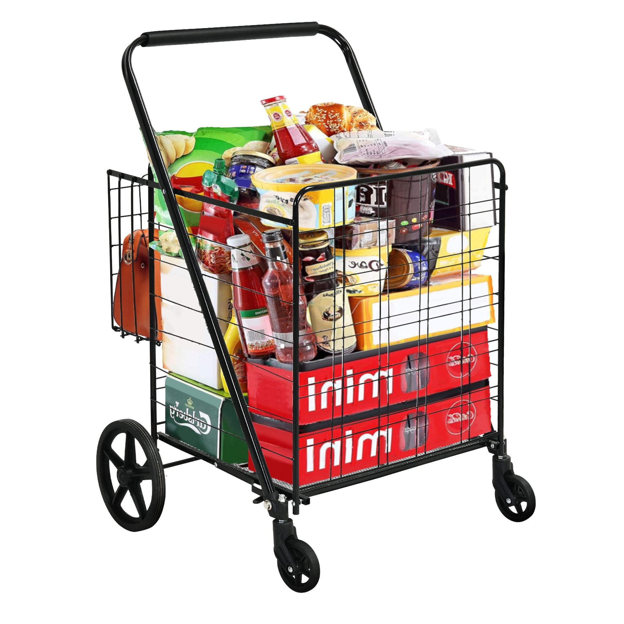 DWVO Folding Shopping Cart, Heavy Duty Rolling Grocery Cart with ...