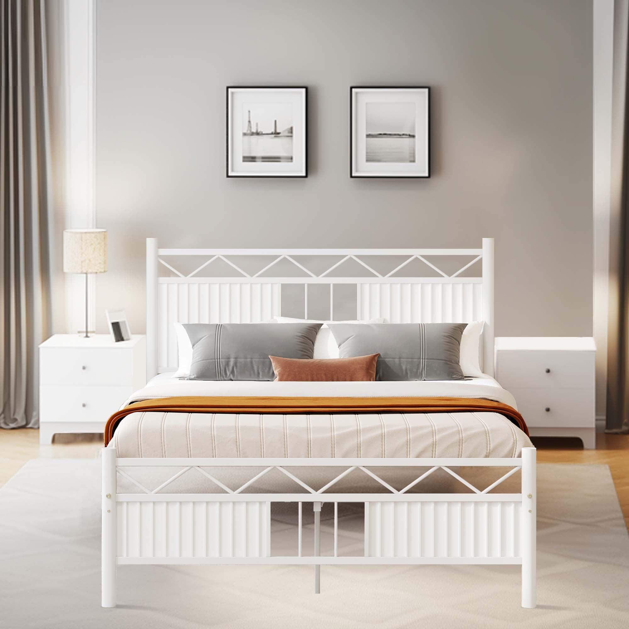 DWVO Full Size Platform Metal Bed Frame with Headboard & Soundproof ...