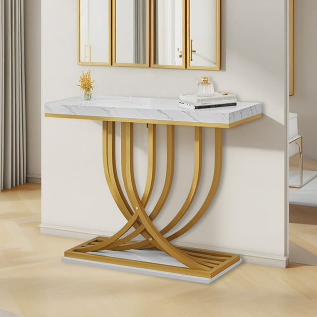 DWVO Gold Entryway Console Table with LED Lights , Modern Foyer Entry ...