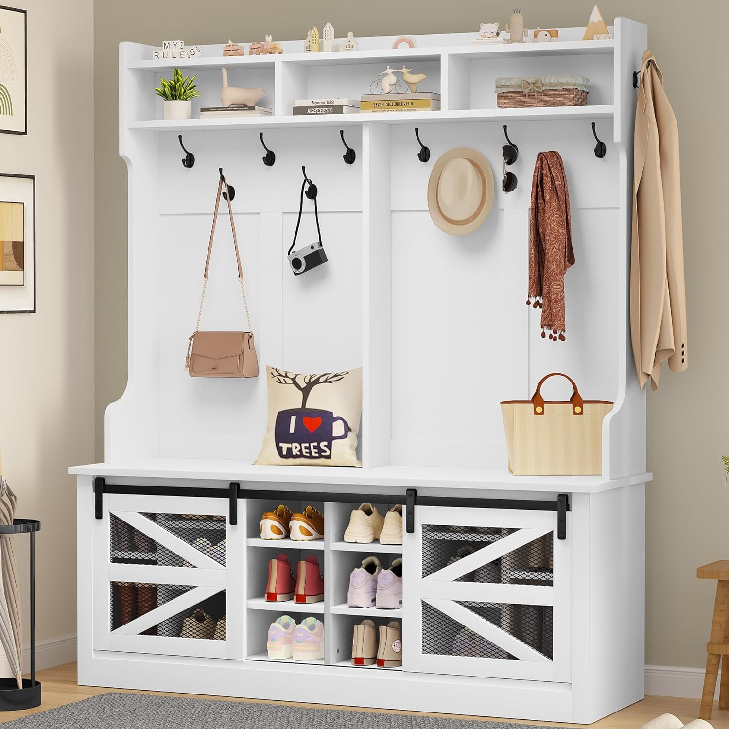 DWVO Hall Tree with Shoe Storage and Coat Rack, Farmhouse Entryway ...