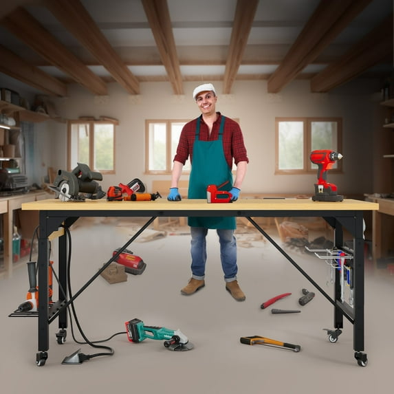 DWVO Heavy-Duty Adjustable Workbench, 3000 LBS Load, Steel Frame, Wood ...