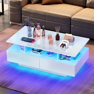 Dextrus Modern LED Coffee Table, Black Coffee Table with Storage, Large ...