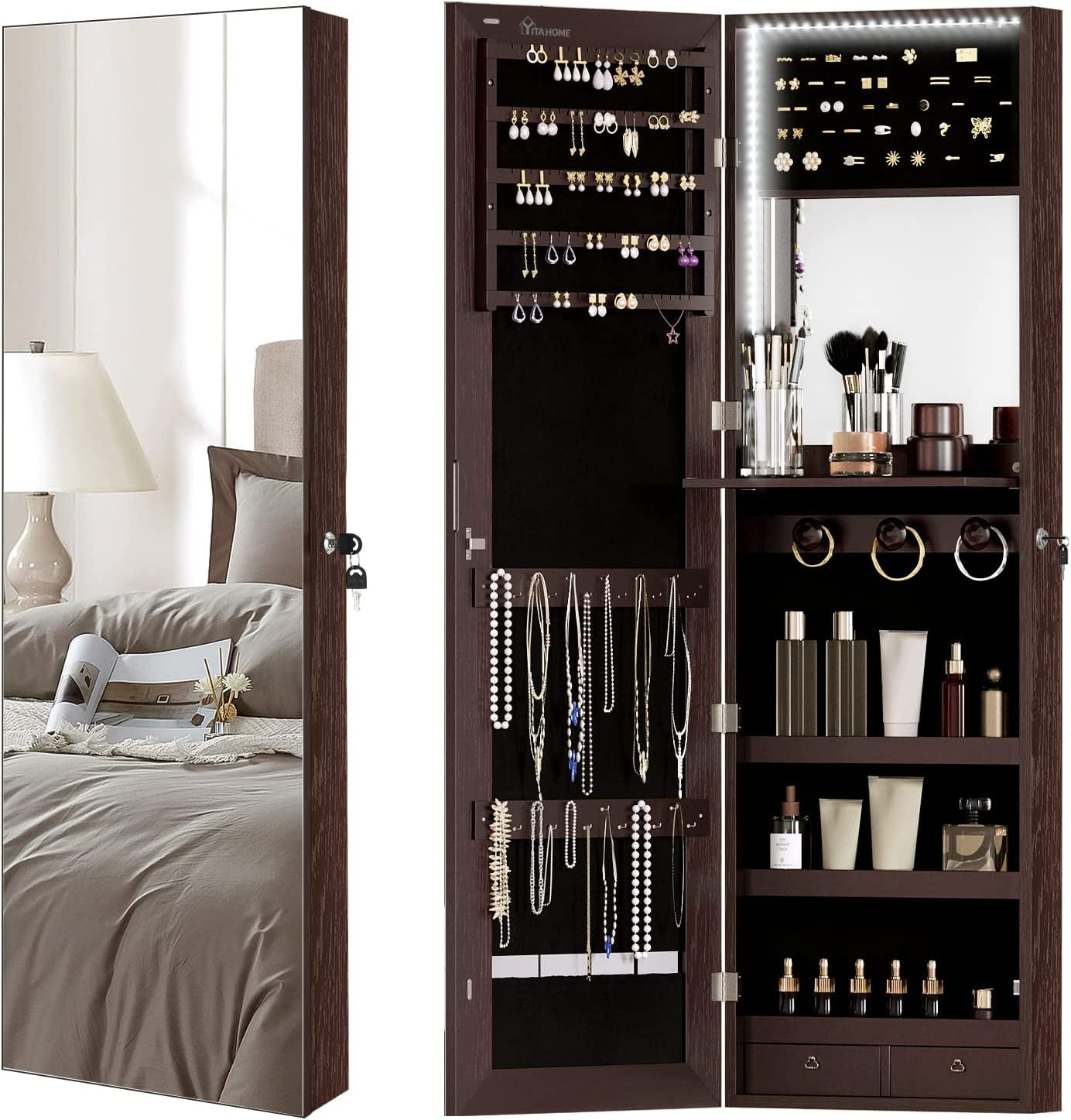 DWVO Jewelry Armoire Lockable Wall-Mounted Jewelry Organizer Cabinet ...