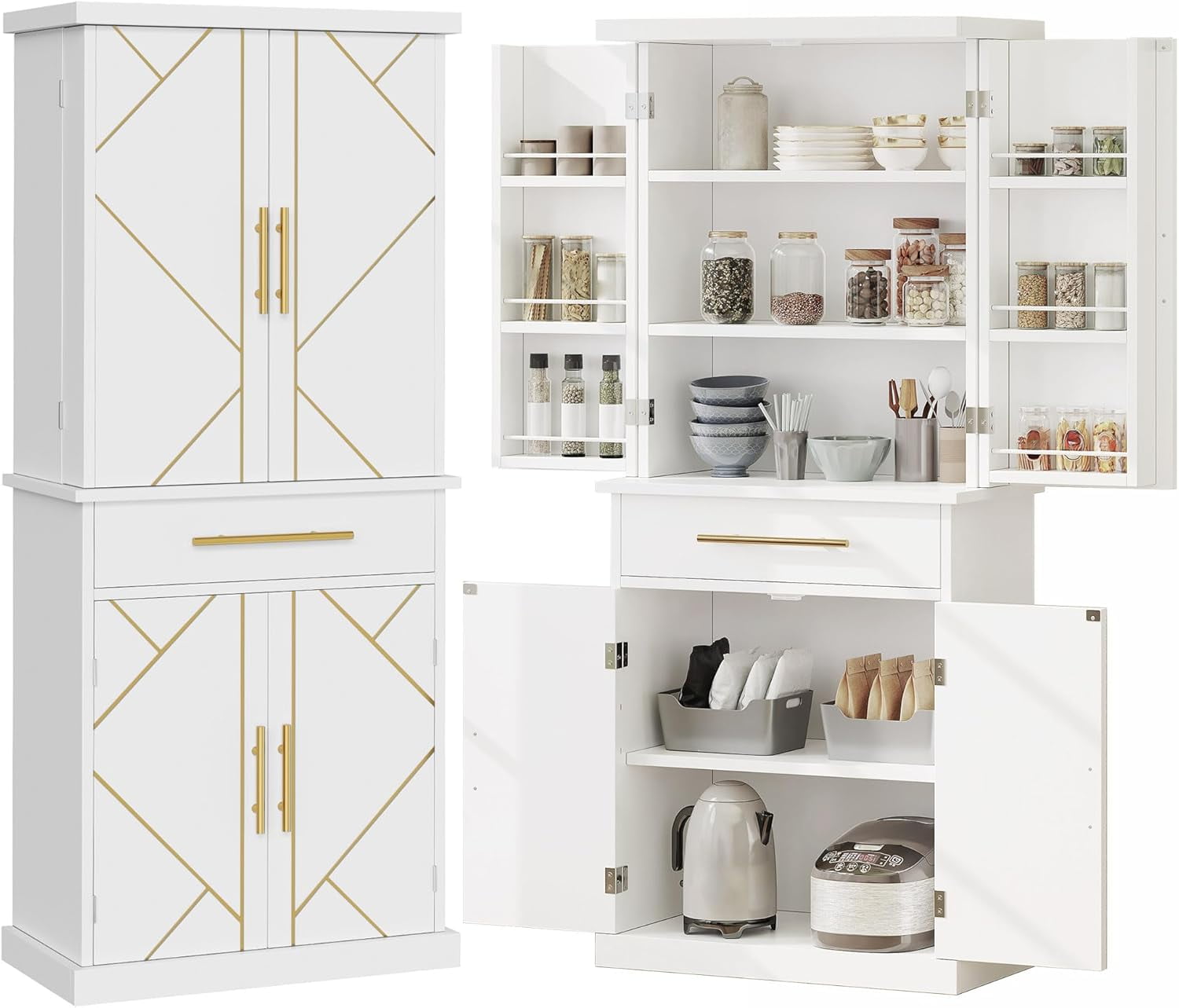 DWVO Kitchen Pantry Cabinet, 72'' Tall Freestanding Buffet Cupboard ...