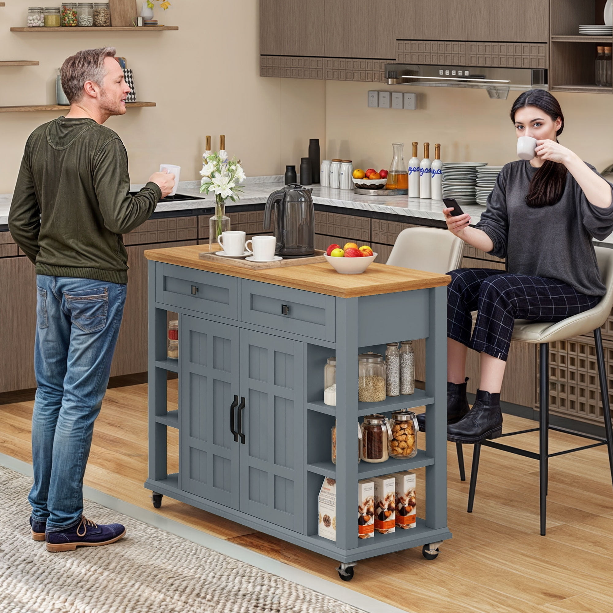 DWVO Kitchen Storage Cart with Adjustable Shelves, Rolling Kitchen ...