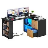DWVO L Shaped Desk with LED Light & Power Outlets, 59 Inch Reversible ...