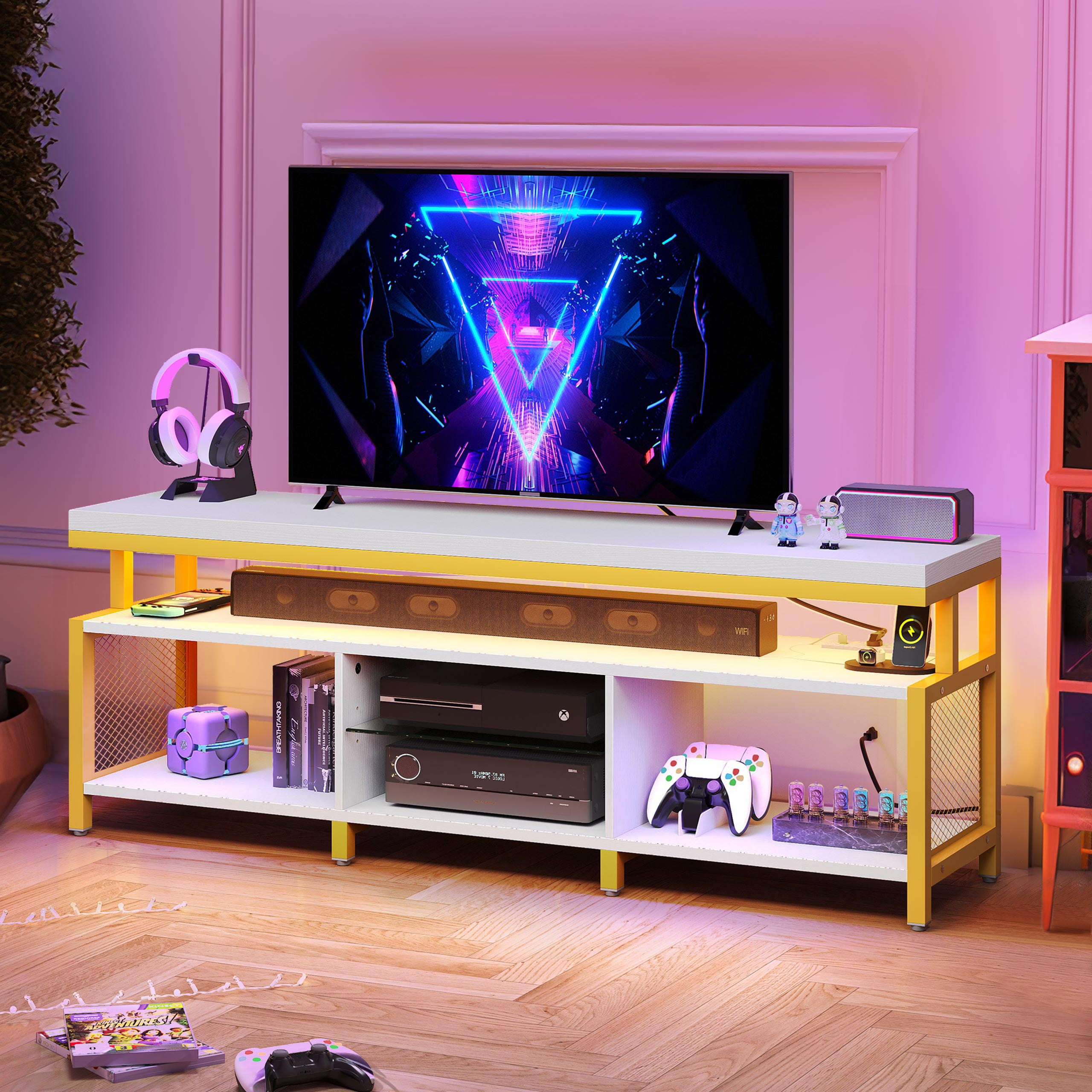 DWVO LED TV Stands w/Power Outlets, Industrial Entertainment Center TV ...