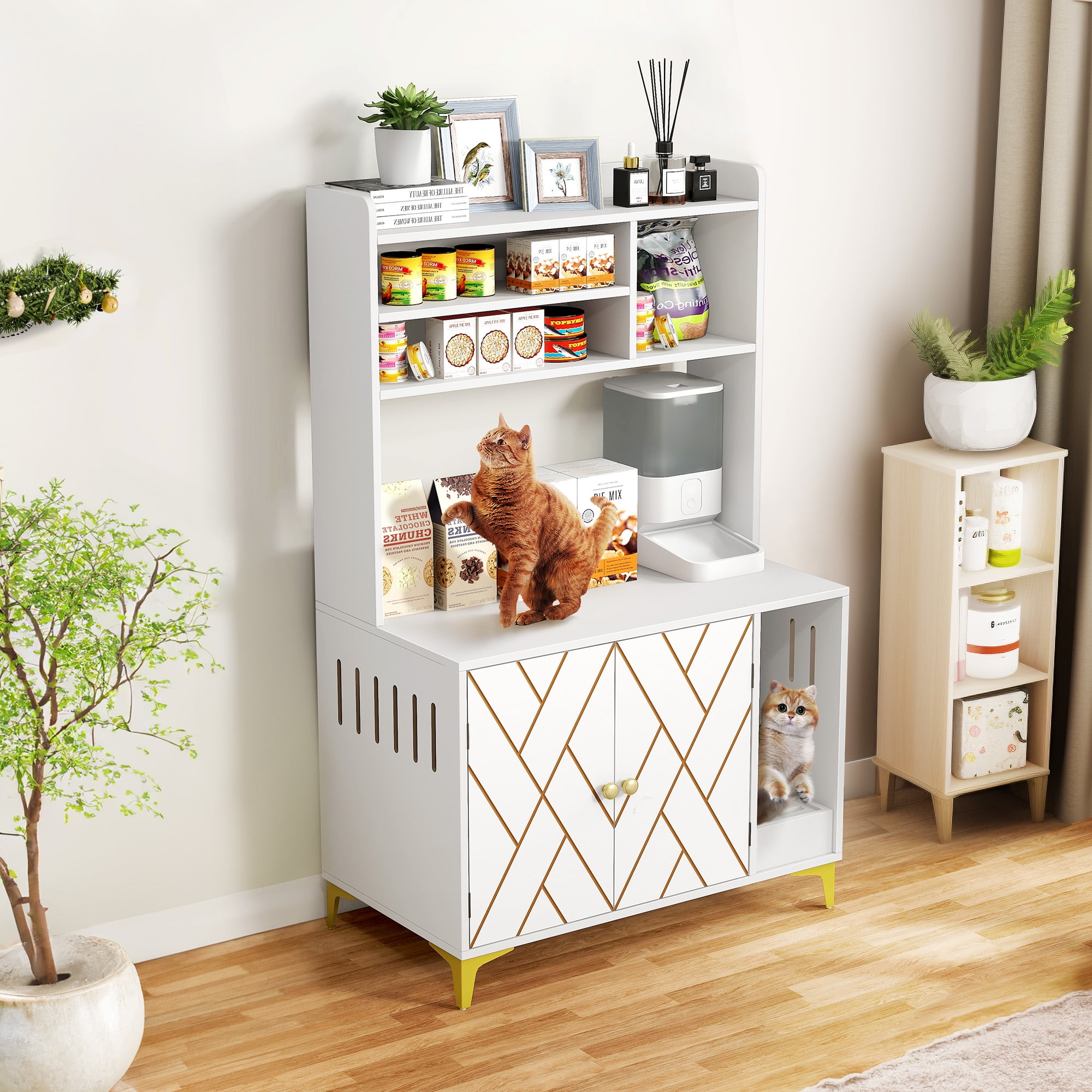 DWVO Large Hidden Cat Litter Box Enclosure Furniture With Charging ...