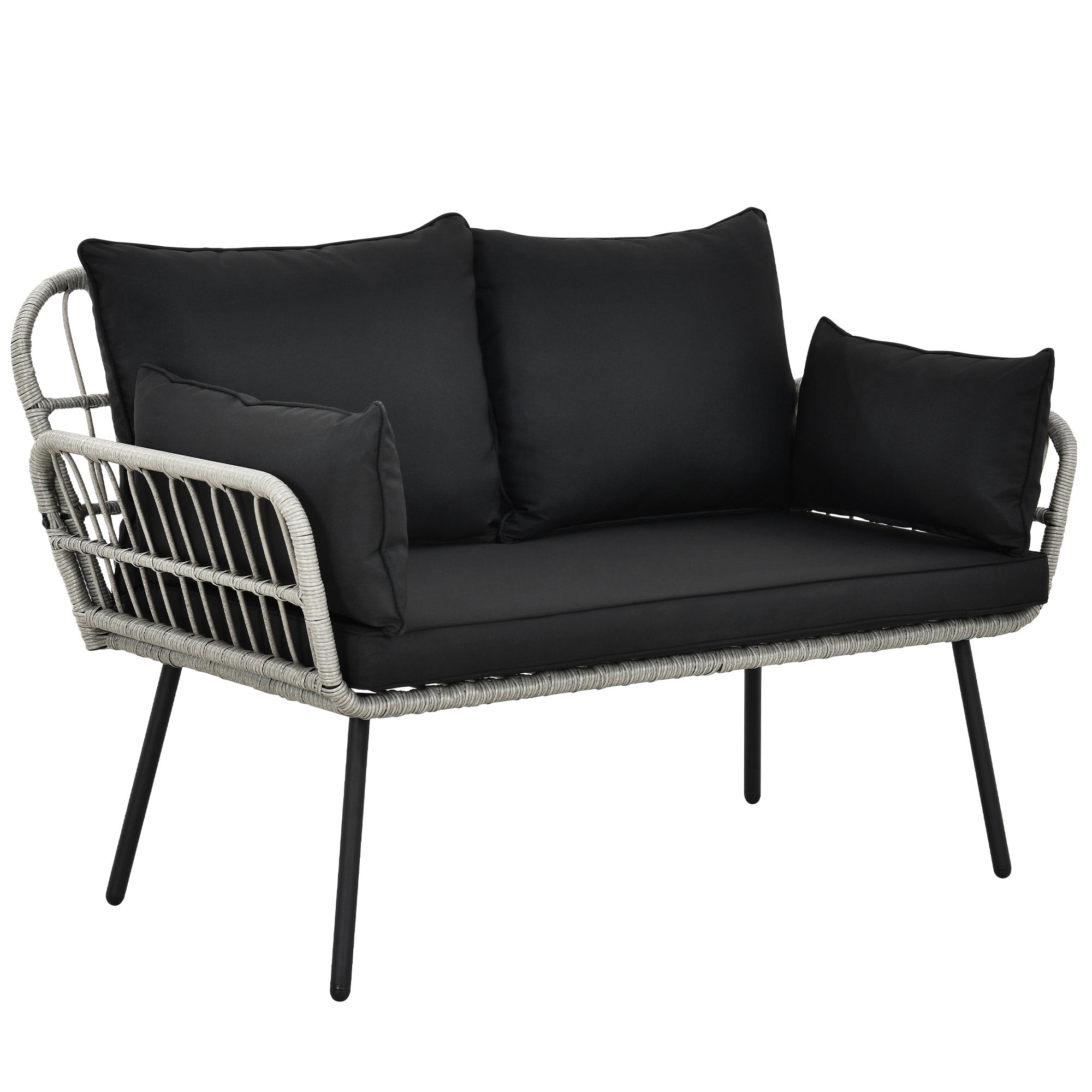 DWVO Loveseat Patio Wicker Sofa Outdoor Rattan Couch Furniture with ...