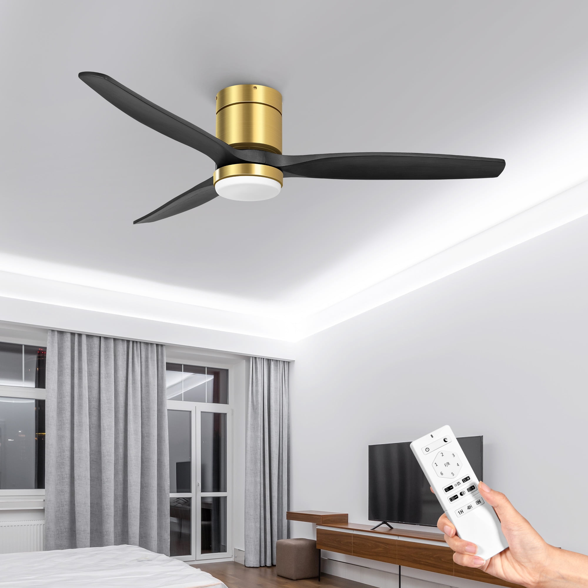 DWVO Low Profile 52in Ceiling Fan with Light and Remote, Wall Switch ...