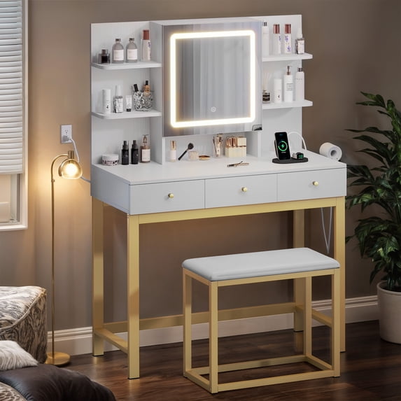DWVO Makeup Vanity Set with LED Lighted Mirror, Makeup Desk with ...